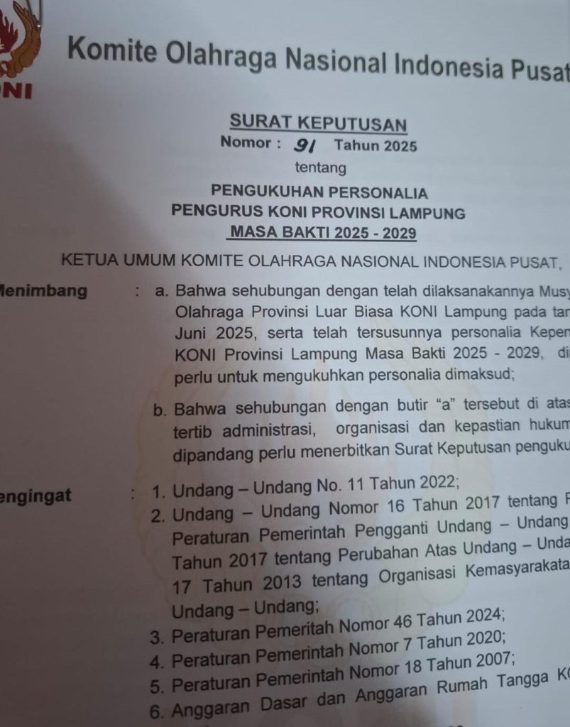Pengurus KONI Lampung 2025-2029 Dinilai Amalsyah Tarmizi Langgar AD/ART ...